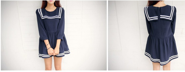 Preppy Navy Sailor Dress-long Sleeved on Luulla